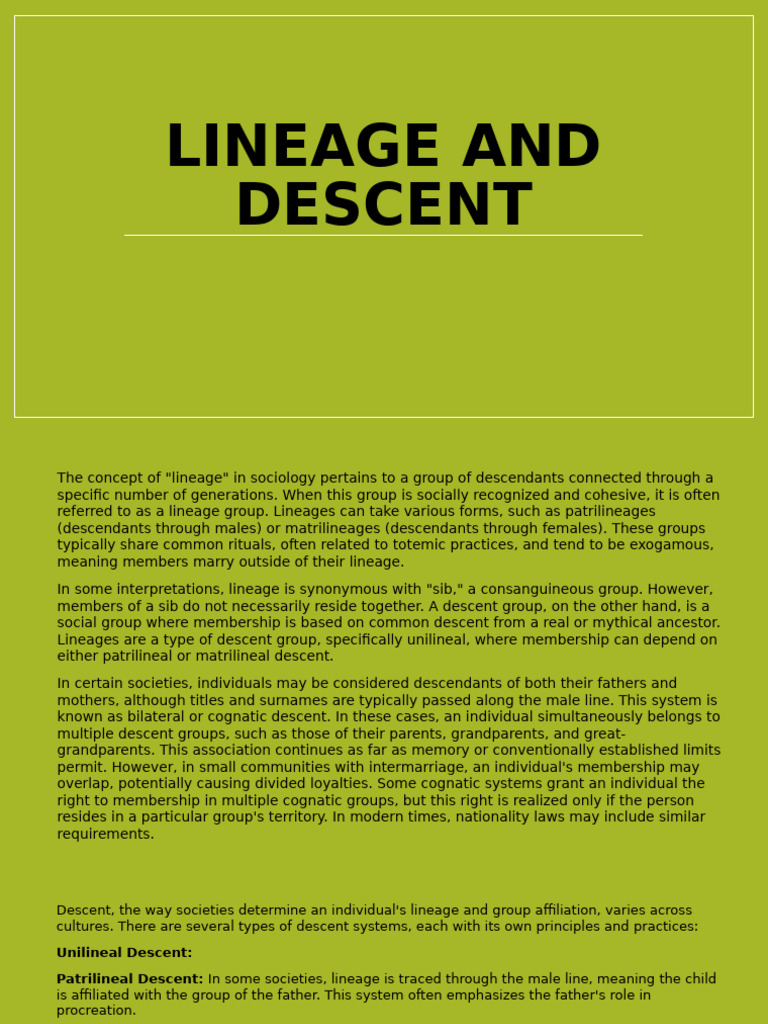 Lineage and Descent | PDF | Kinship | Kinship And Descent