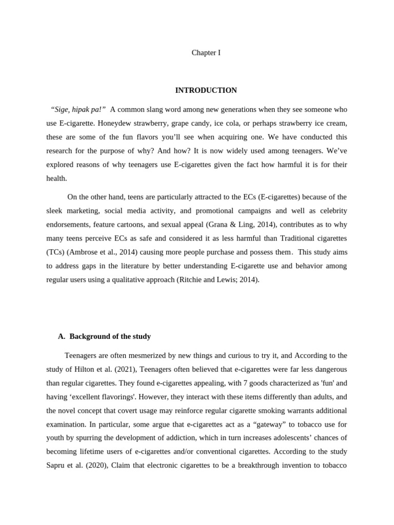 The Experience of E Cigarette Users of LHS Students in MLUC RESEARCH | PDF | Electronic ...