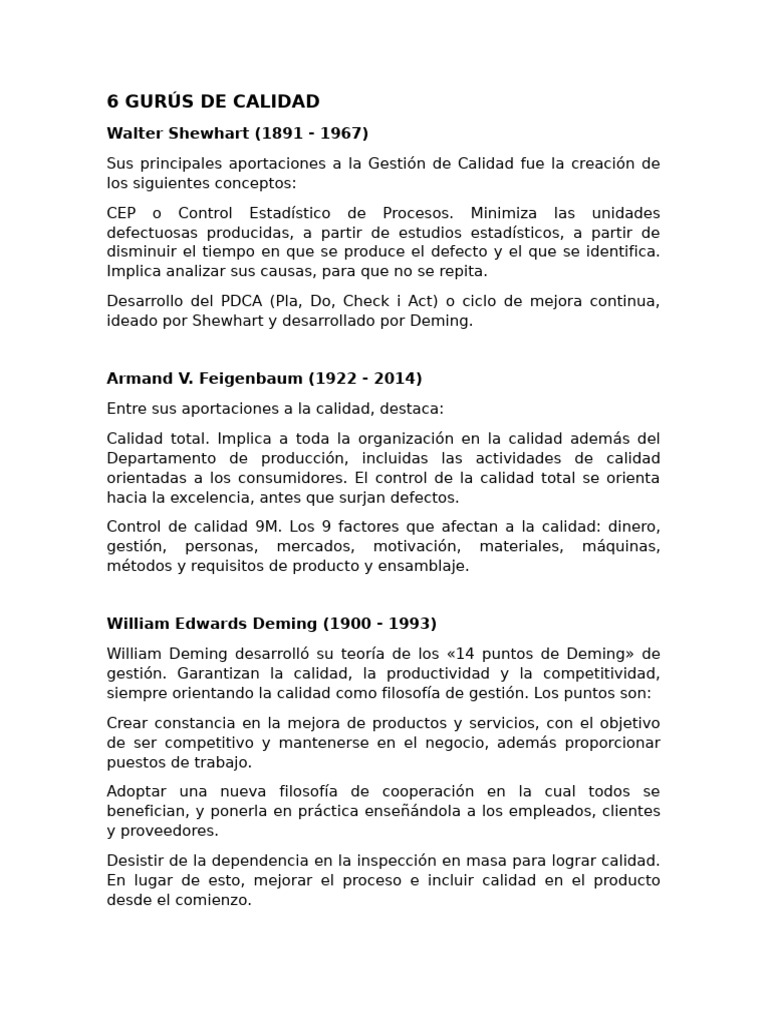 6 Gurús de Calidad | PDF | Calidad (comercial) | Negocios económicos
