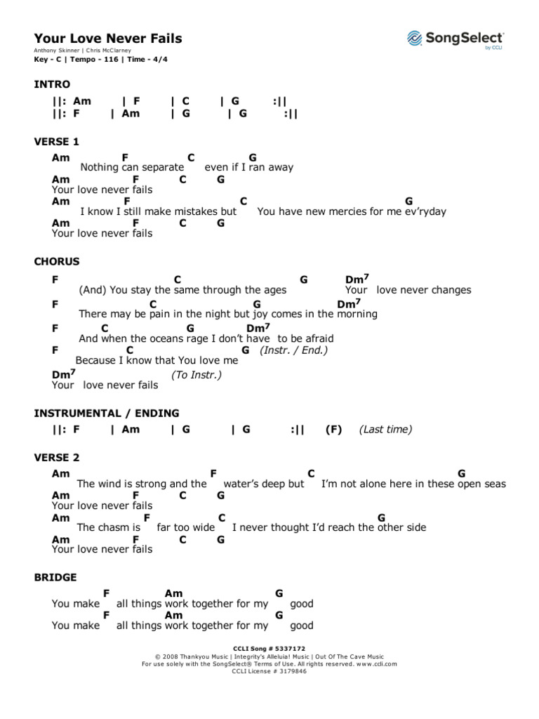 Your Love Never Fails - SongSelect Chart in C | PDF