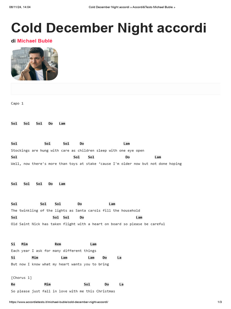 Cold December Night Accordi Accordi&Testo Michael Buble | PDF | Christmas