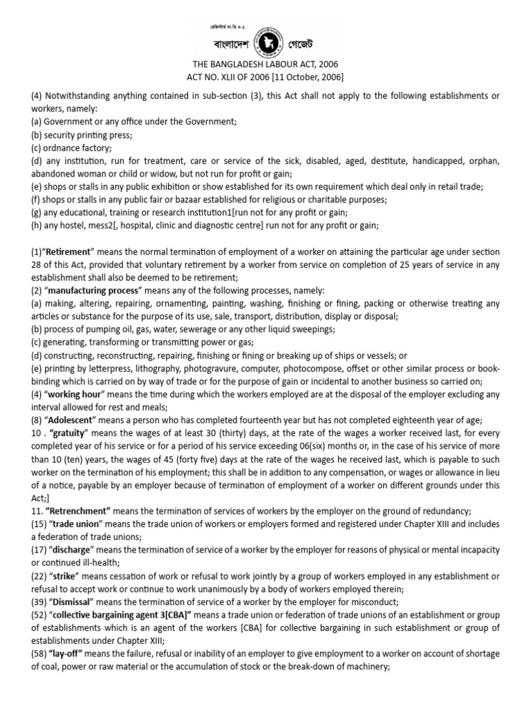 Labour Act 2006 Short Chapter 1 | PDF | Employment | Wage