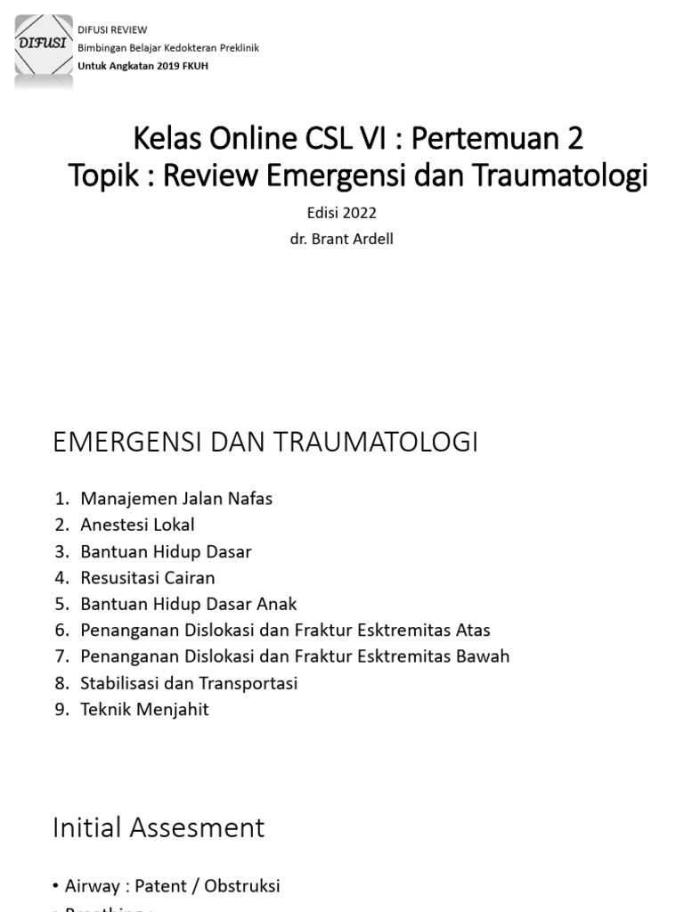 [DIFUSI] OSCE CSL VI PERTEMUAN 2 Review Emergensi dan Traumatologi | PDF