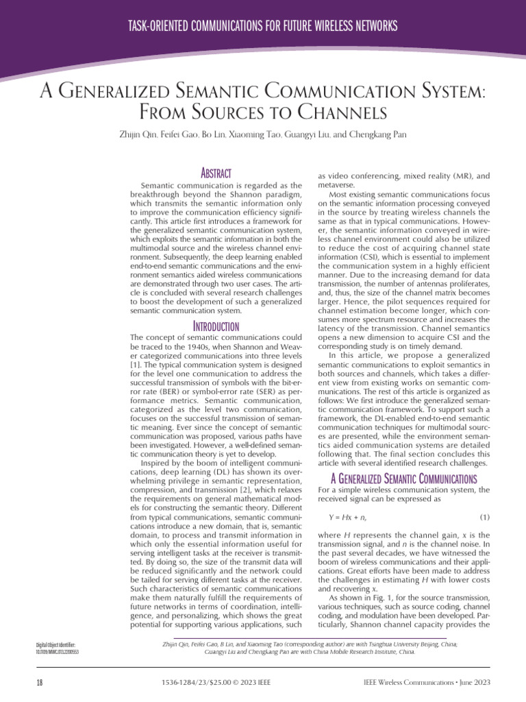 A Generalized Semantic Communication System From Sources To Channels | PDF | Information ...