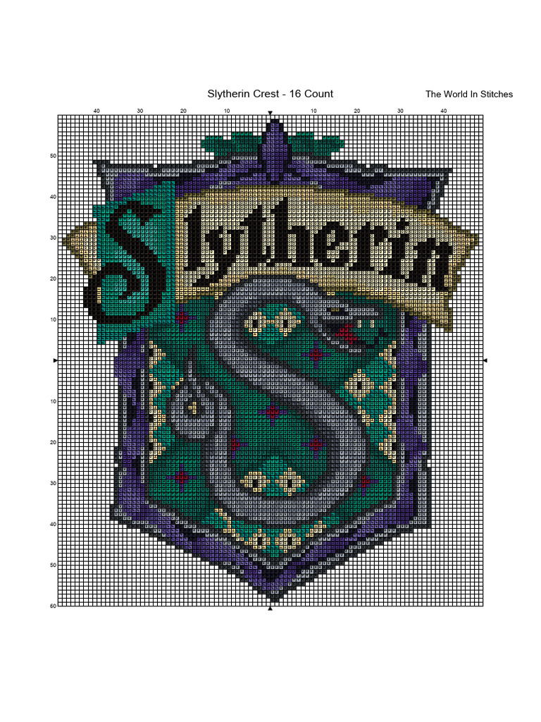 Slytherin Crest 16 Count Cross Stitch Chart | PDF