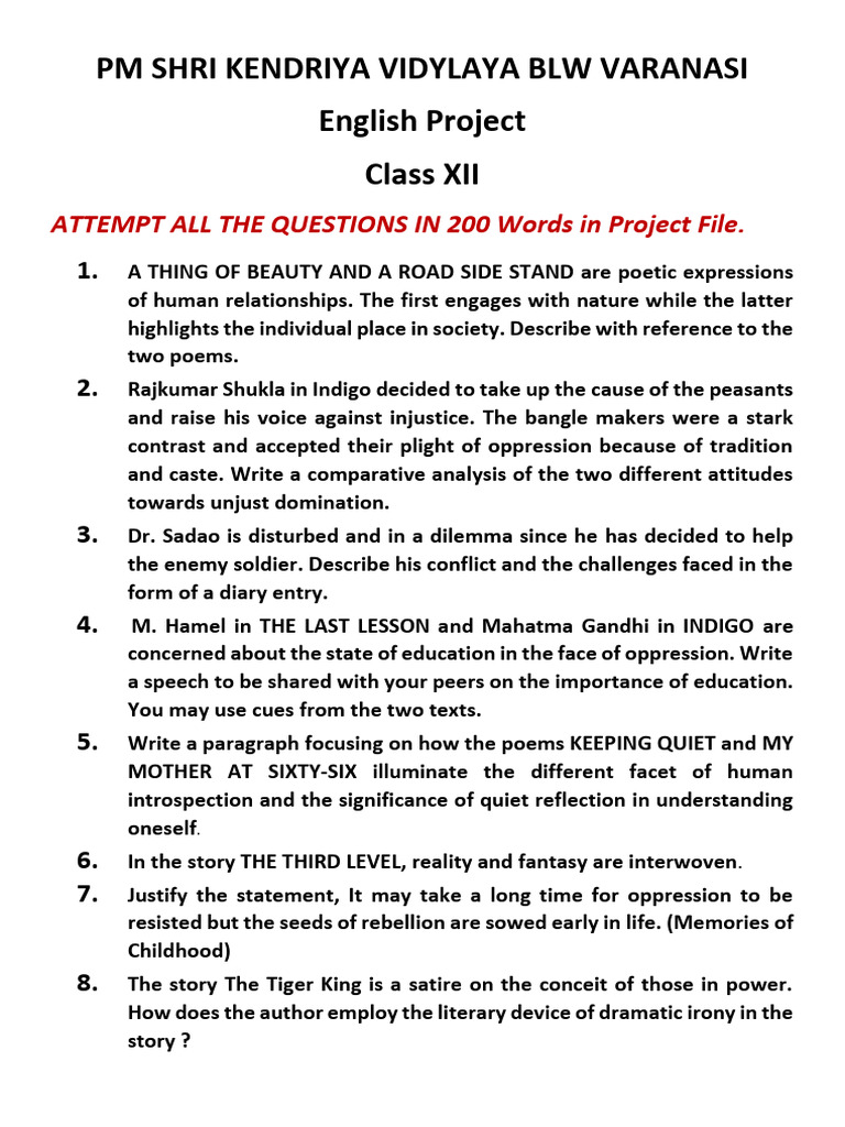 English Class 12 Project For Cbse Board Exam - 2025 | PDF