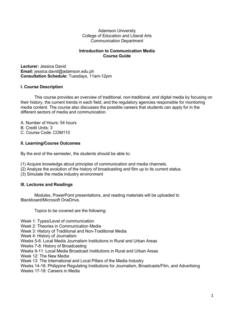 Intro To Comm-COURSE GUIDE | PDF | Communication | Human Communication