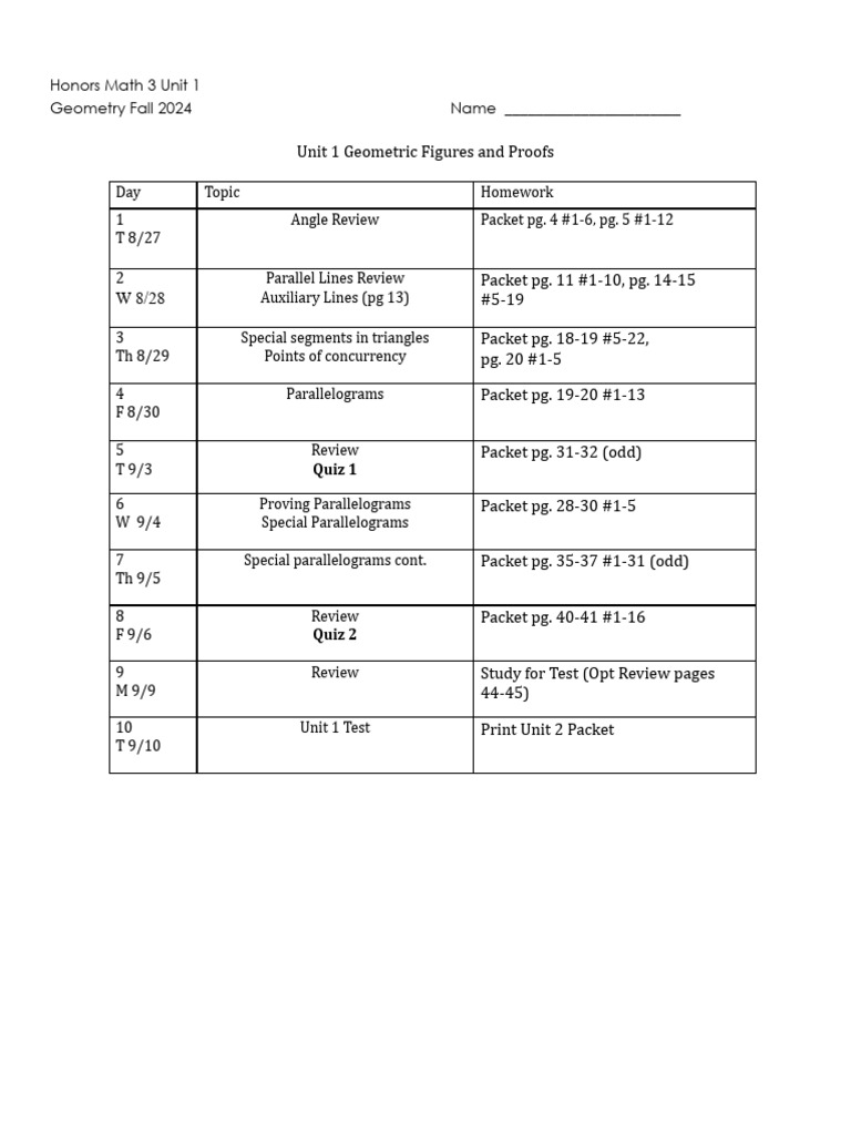 Unit 1 Packet.docx | PDF | Rectangle | Triangle