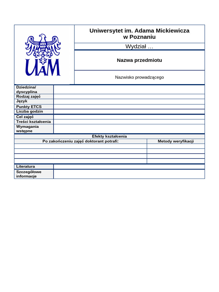 Karta Przedmiotu UAM | PDF