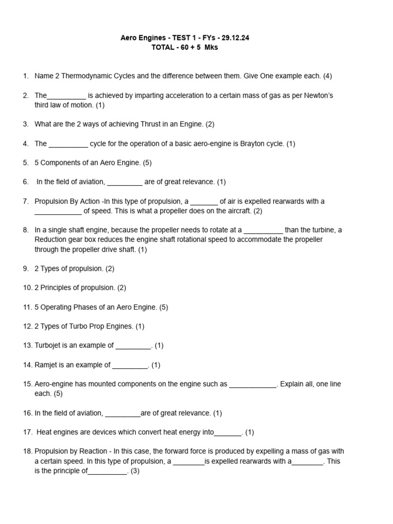 Aero Engines - TEST 1 | PDF | Engines | Turbine