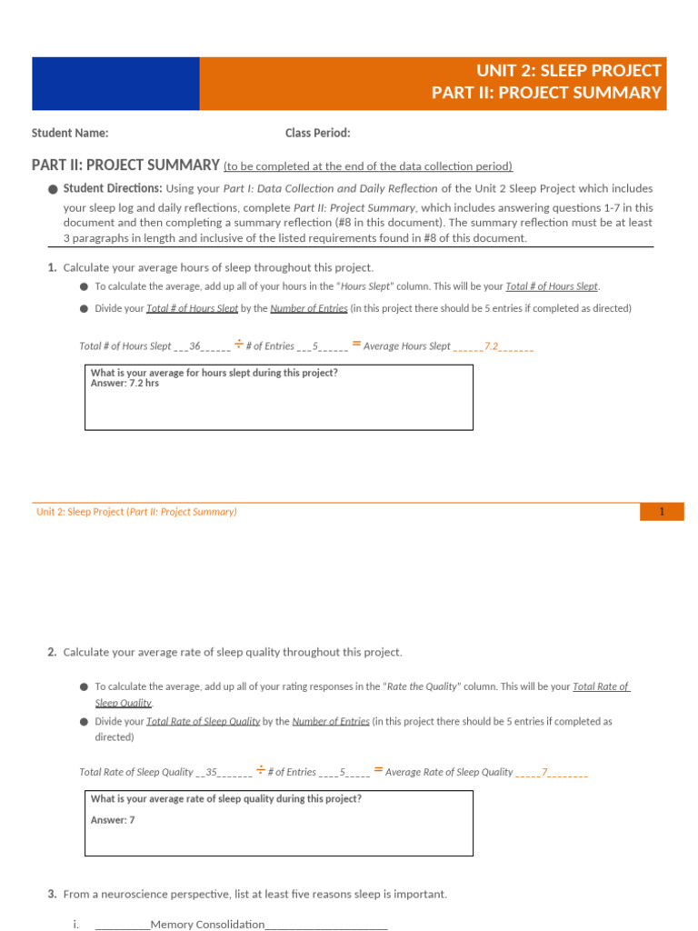 Unit 2 Sleep Project - Part II Project Summary | PDF | Sleep | Mood (Psychology)