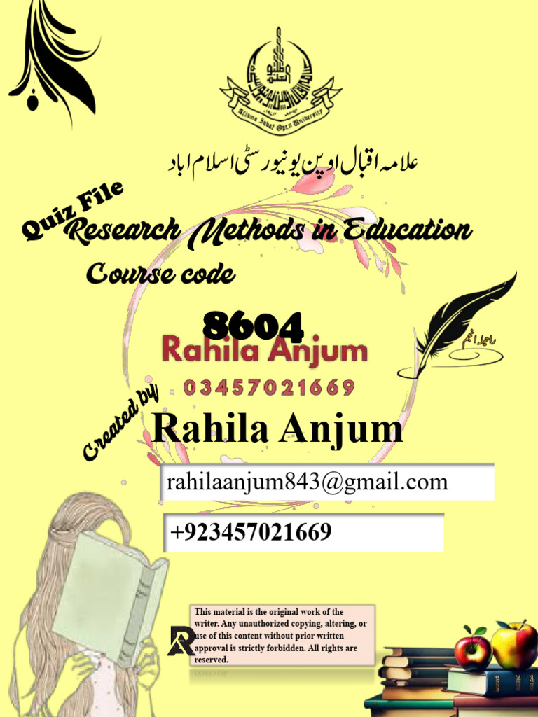 8604 Quiz by Rahila Anjum | PDF | Sampling (Statistics) | Survey Methodology