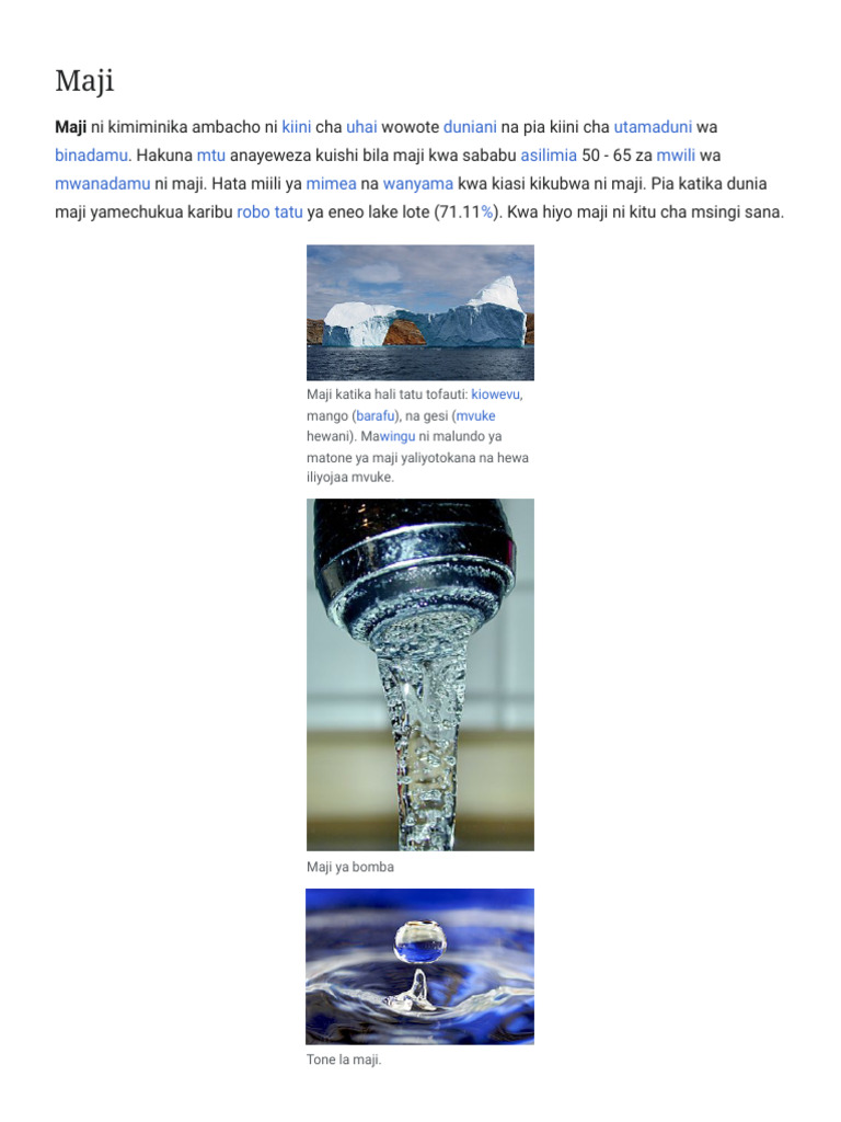 Maji - Wikipedia, Kamusi Elezo Huru | PDF