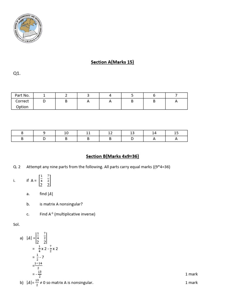Mathematics SSC-I Solution | PDF | Mathematical Analysis | Mathematical Objects