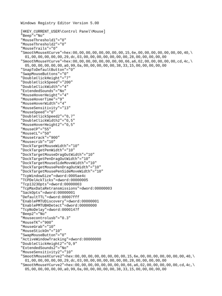 Windows Mouse and TCP Settings Registry | PDF | Utility Software ...