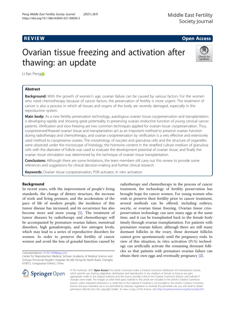 Ovarian Tissue Freezing and Activation After Thawi | PDF | Ovary ...
