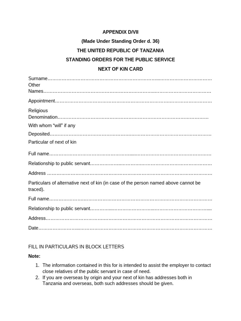 Next of Kin Card Application Form | PDF