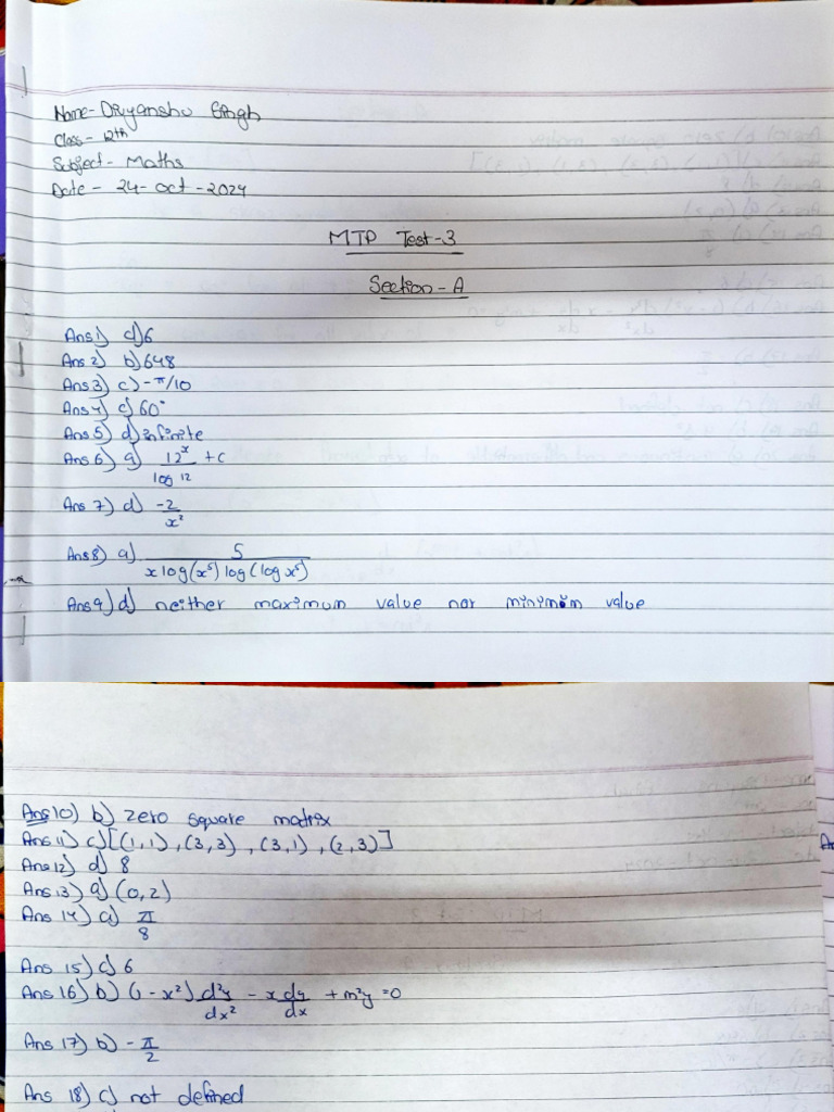 Divyanshu MTP Test-3 Answersheet | PDF