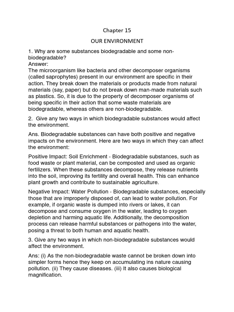 Our Environment notes | PDF | Biodegradation | Waste