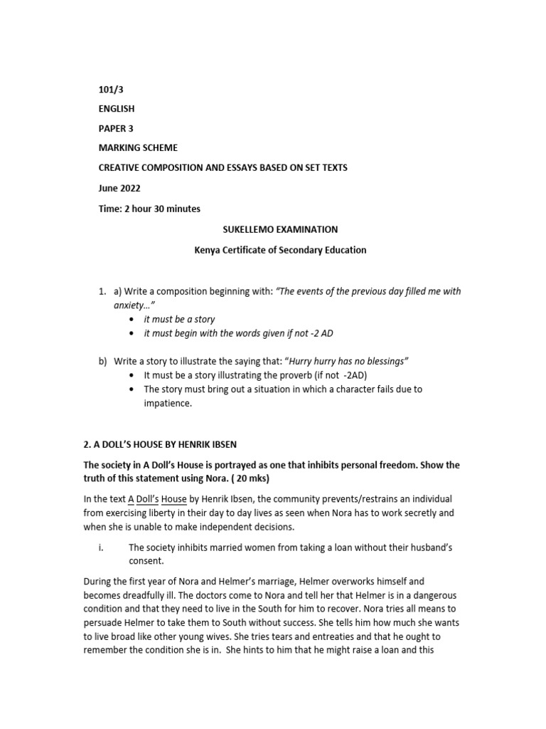 Sukellemo June 2022 Eng Pp3 Ms | PDF | A Doll's House