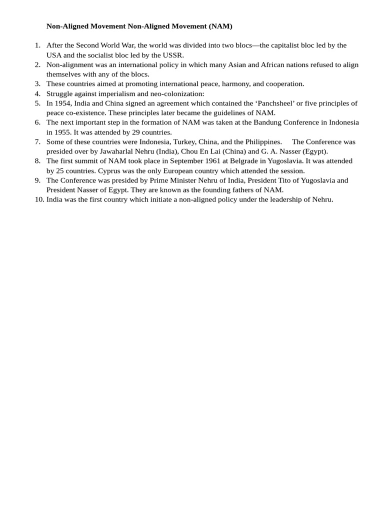 Non-Aligned Movement Overview | PDF