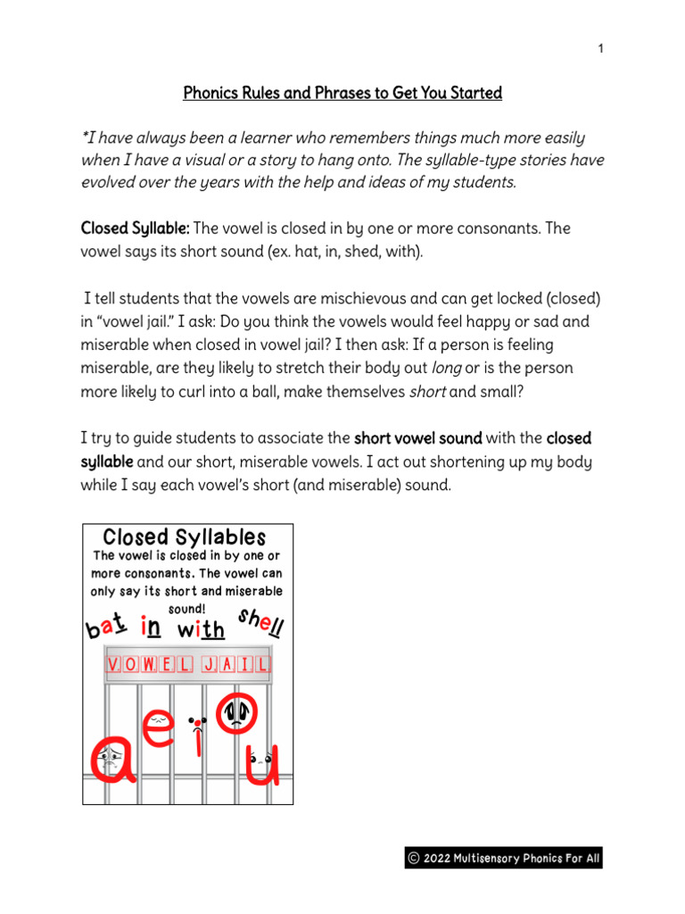 PhonicsRulesandPhrasestoHelpYouGetStarted 1 | PDF | Syllable | Consonant