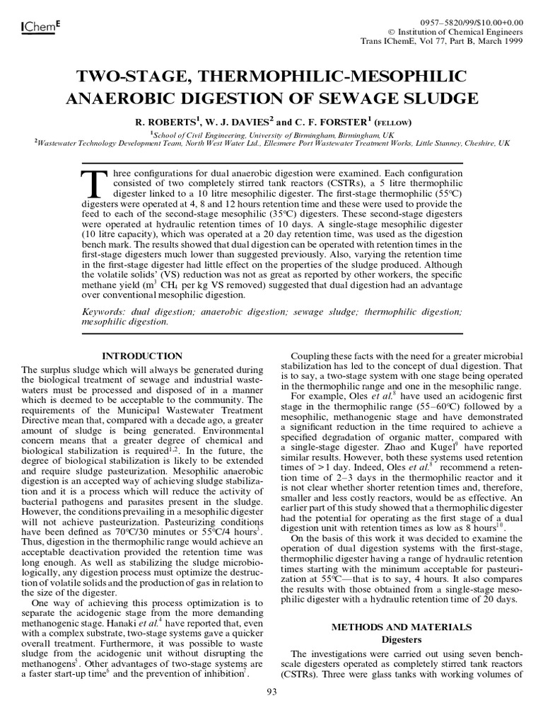 Two-Stage, Thermophilic - Mesophilic AD of Sewage Sludge | PDF ...