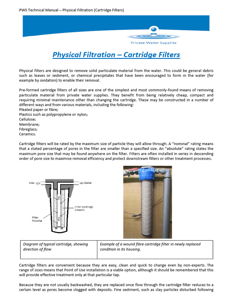 Technical Manual Treatment Physical Filters Cartridge Filters | PDF ...