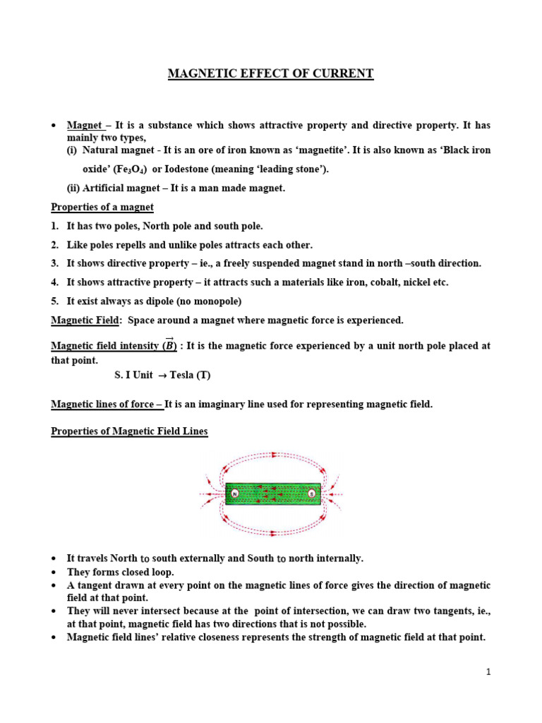 Magnetic Effects of Current - Note | PDF | Alternating Current ...