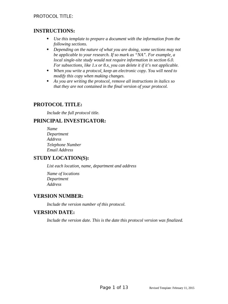 PROTOCOL - Survey Protocol Template | PDF | Informed Consent | Institutional Review Board