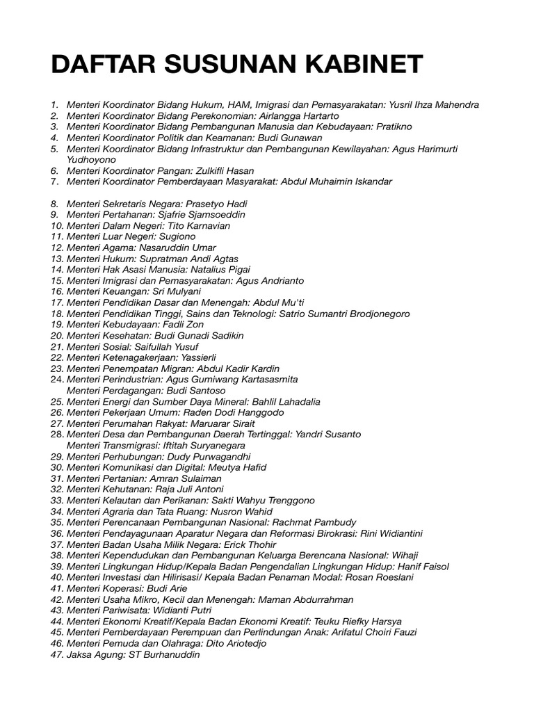 Daftar Susunan Kabinet | PDF