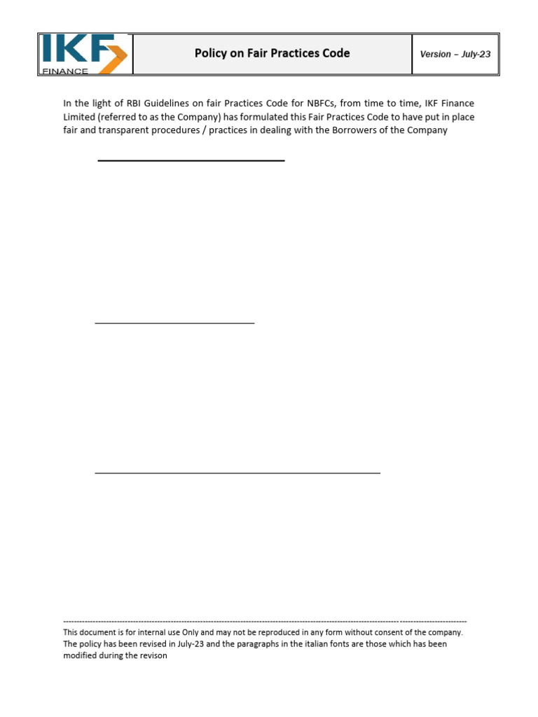 Policy On Fair Practices Code | PDF | Loans | Interest