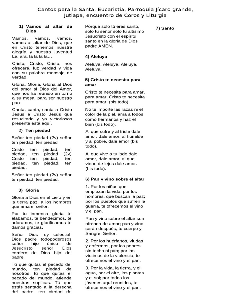 Cantos Litúrgicos para la Eucaristía | PDF | Cristo (título) | eucaristía
