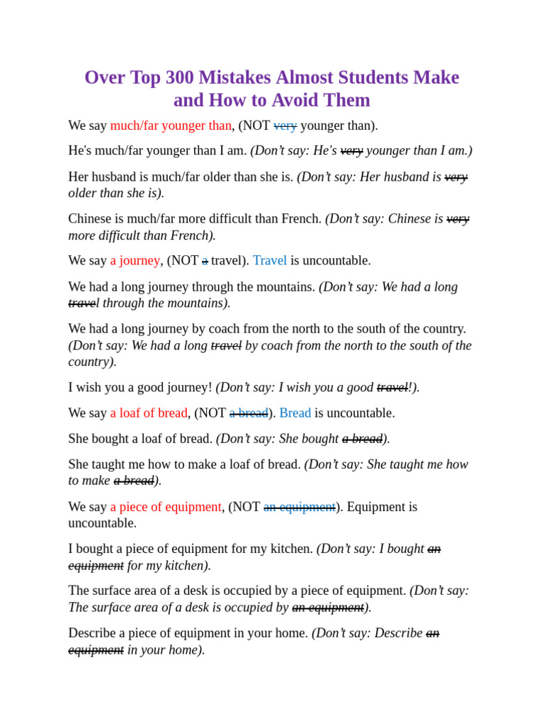 Top 300 Student Mistakes to Avoid | PDF | Plural | Grammatical Number