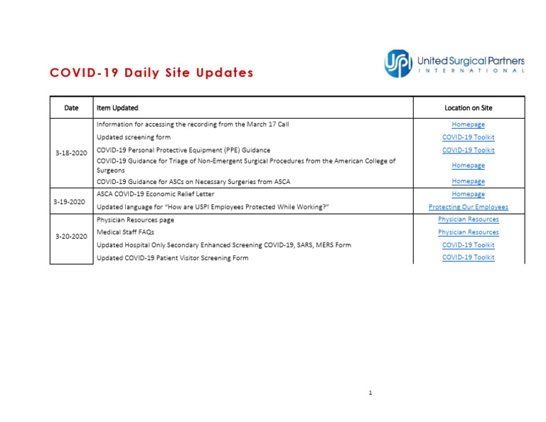 COVID-19 InSite Updates Tracker | PDF