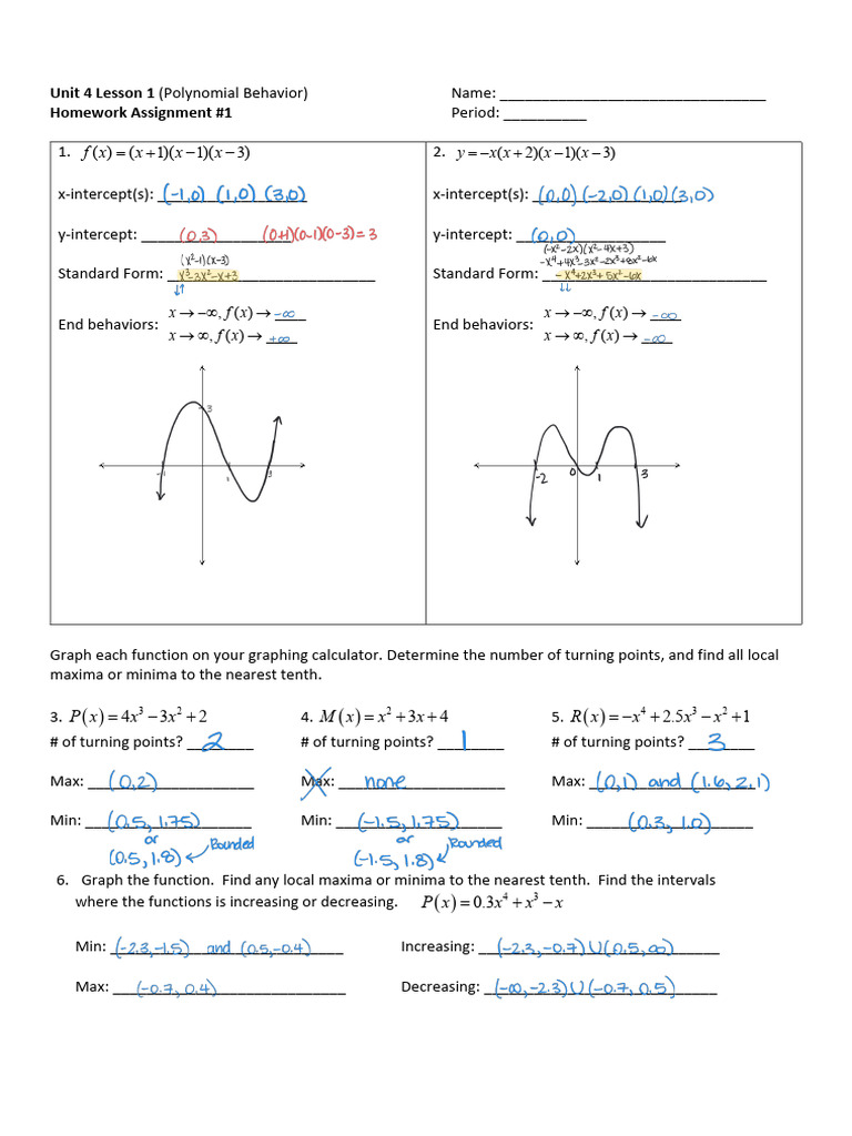 HW - Polynomial - Behavior - KEY Math HW | PDF | Analysis | Graph Theory