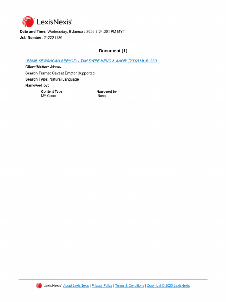 BBMB KEWANGAN BERHAD V TAN SWEE HENG & ANOR, (2002) MLJU 330 | PDF