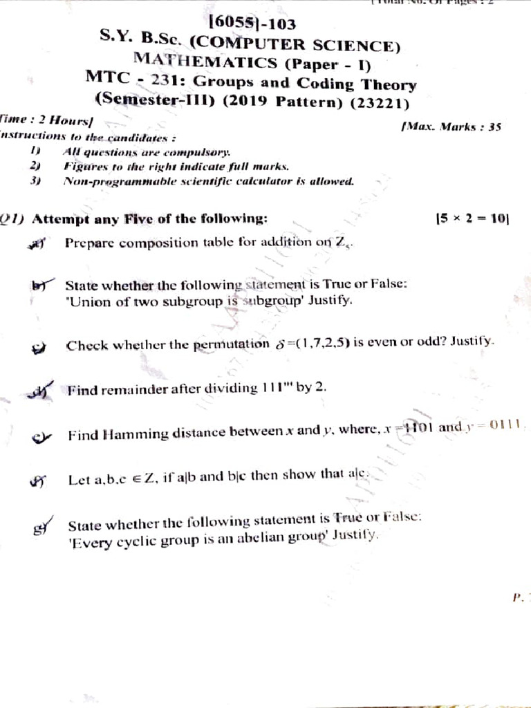 Sem-III Groups and Coding Theory. | PDF | Group (Mathematics) | Mathematical Concepts