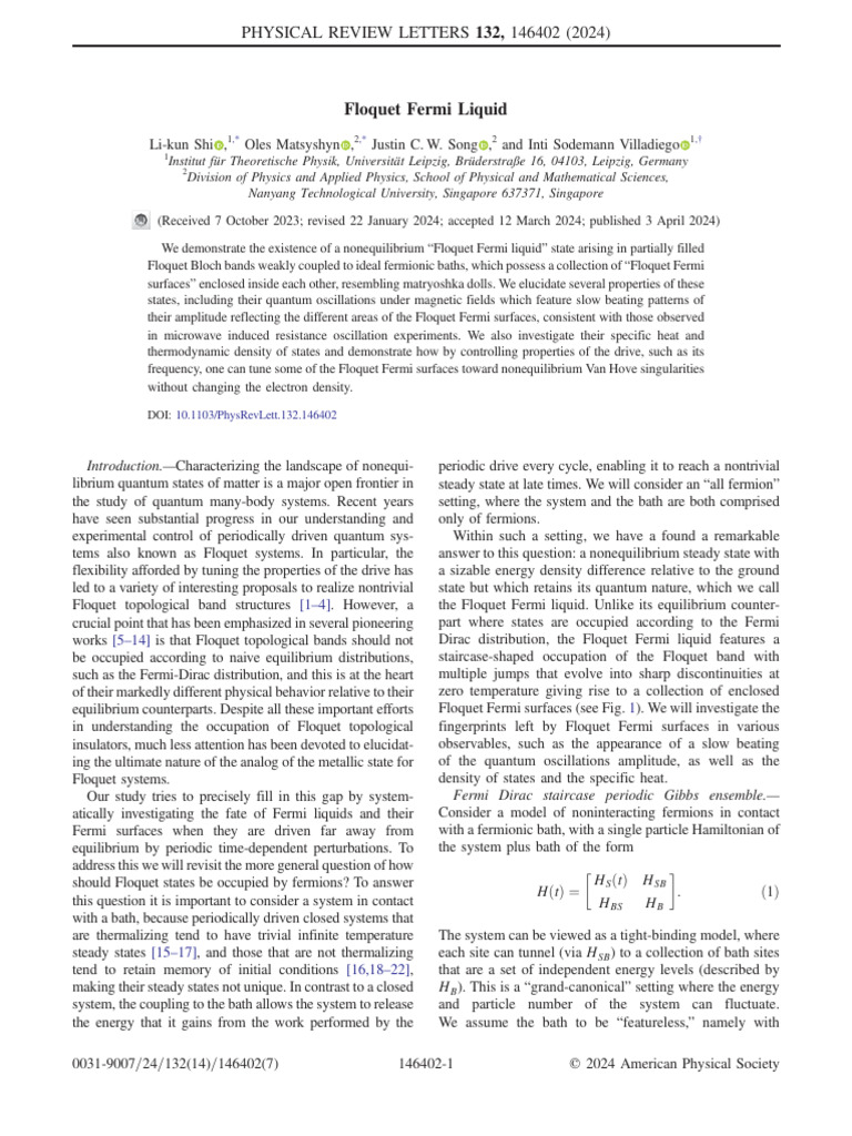 Floquet Fermi Liquid Dynamics | PDF | Applied And Interdisciplinary ...