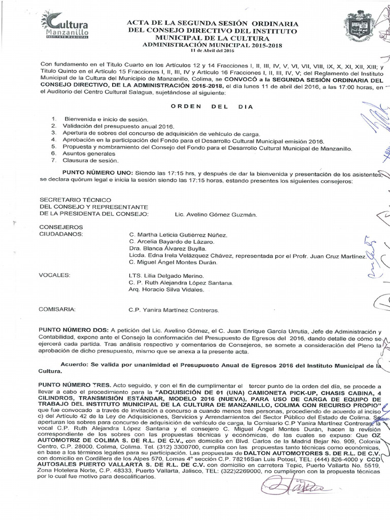 CULTURA,_ACTA_2DA_SESION_1,_2016 | PDF