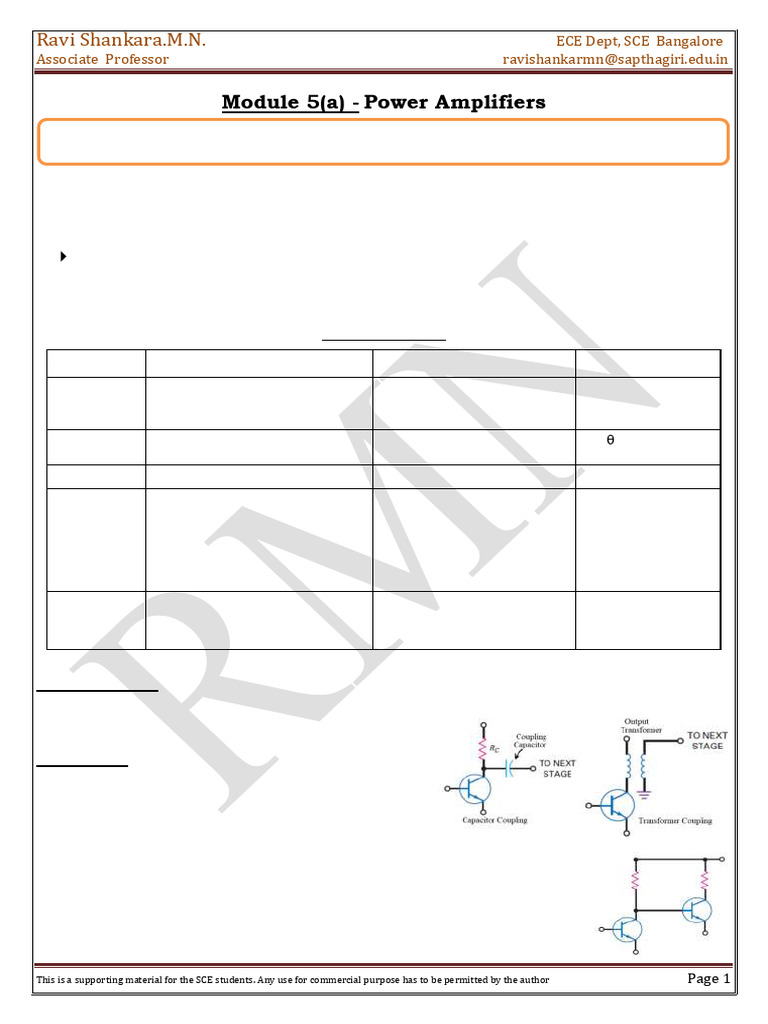 Electronic - Circuits - Module - 5 (A) Power - Amplifiers | PDF | Amplifier | Electronic Engineering