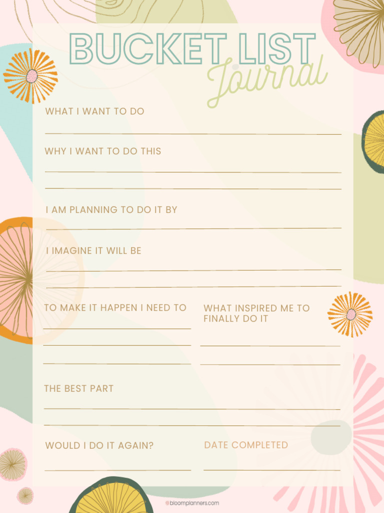 Personal Bucket List Planner | PDF