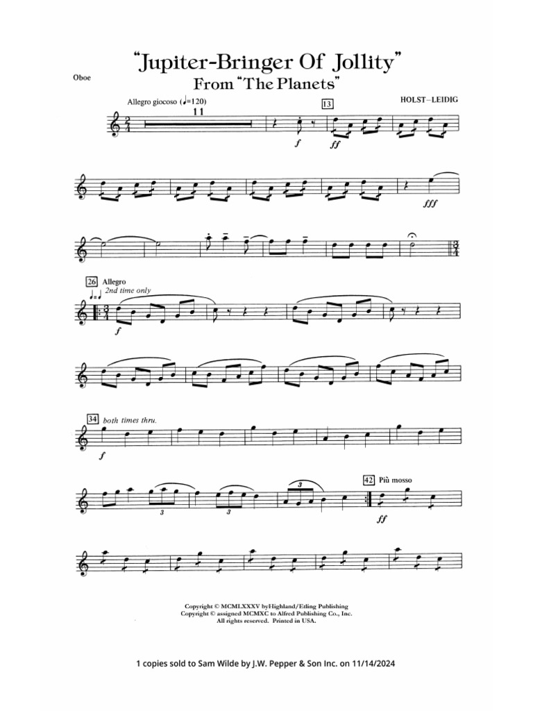 Jupiter Bringer of Jollity Oboe | PDF