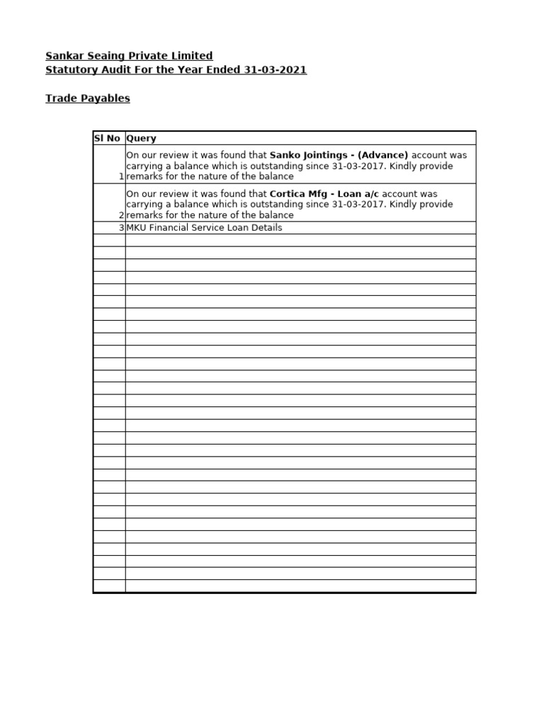 Trade Payable Working - V1 | PDF | Mechanical Engineering | Metals