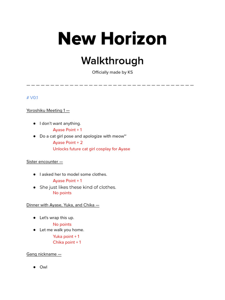 New Horizon AVN Walkthrough Guide | PDF