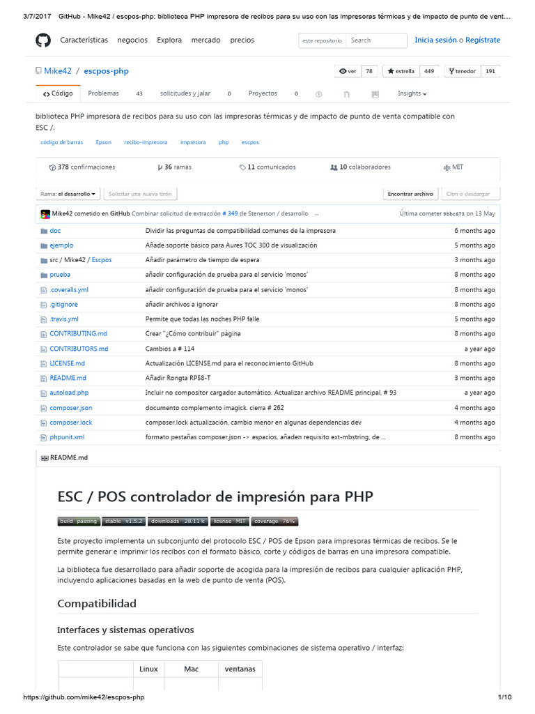 ESC / POS Controlador de Impresión para PHP | PDF | Impresora (Computación) | Php