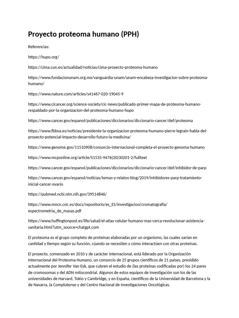 Proyecto Proteoma Humano (PPH) | PDF | Proteínas | Biología