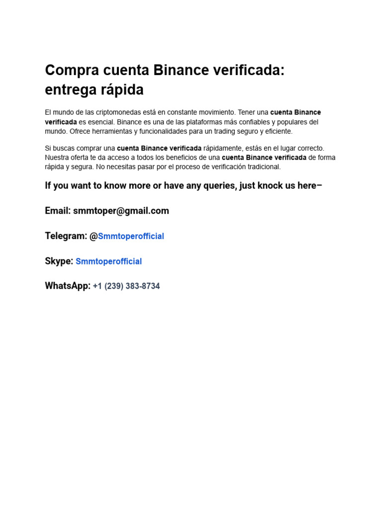 Compra Cuenta Binance Verificada - Entrega Rápida | PDF | Criptomoneda | Chat en linea