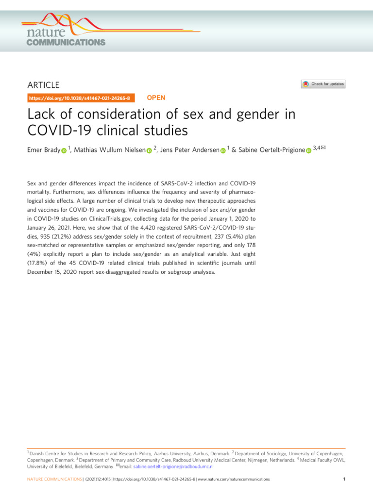Lack Consideration Sex and Gener in Covid-19 Clinical Studies | PDF ...