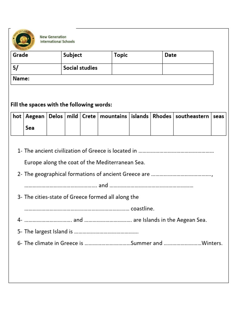 Ancient Greece Worksheet Gr. 5 | PDF